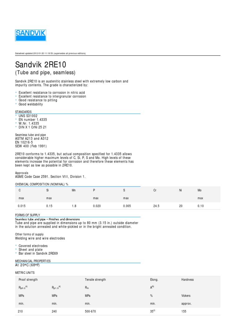 Sandvik 2re10 | PDF | Welding | Construction