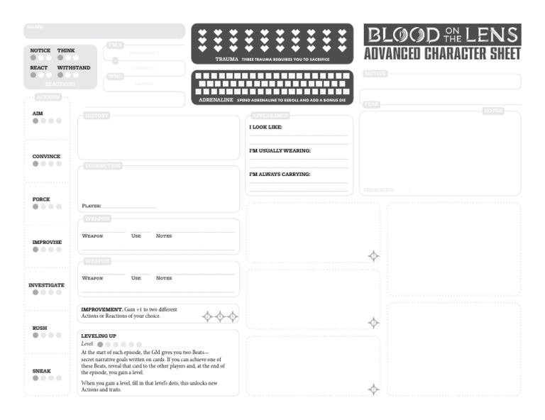 Blood On The Lens - Advanced Character Sheet | PDF