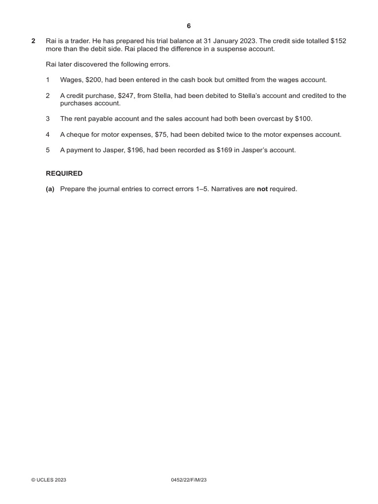 Correction-Of-errors 0452 m23 QP 22 | PDF | Debits And Credits | Money
