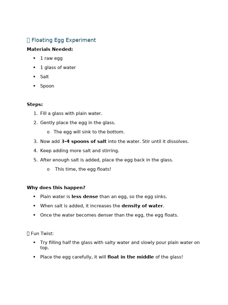 Floating Egg Experiment | PDF