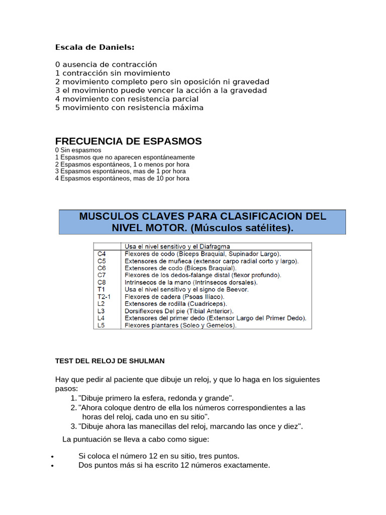 Escala de Daniels y Test del Reloj | PDF