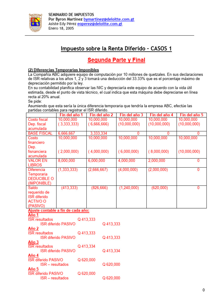ISR Diferido Casos 1 Segunda Parte y Final | PDF | Impuesto sobre la ...