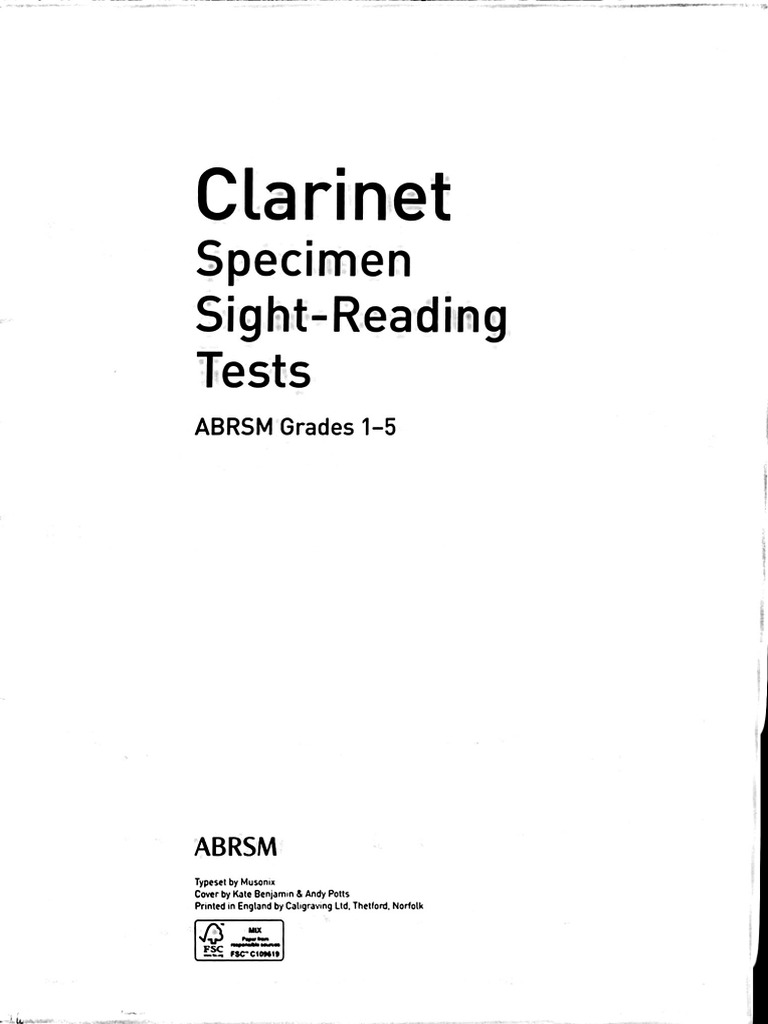 Sight-Reading Tests For Clarinet Grades 1-5 Yr 1995 | PDF | Tempo ...