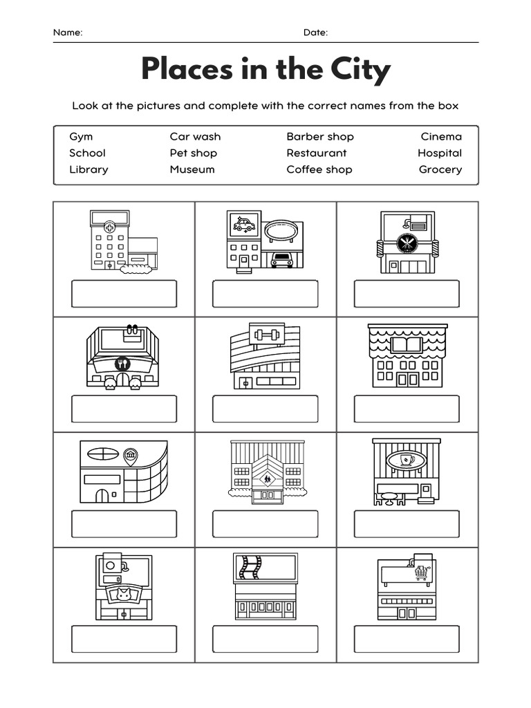 Describing A City Set of Worksheets in Monochromatic Simple Style | PDF