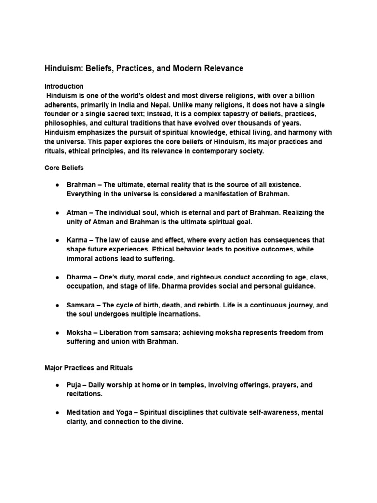 Hinduism: Core Beliefs and Practices | PDF | Moksha | Brahman