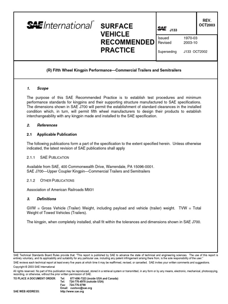 Kingpin Performance Standards SAE J133 | PDF | Trailer (Vehicle) | Land ...