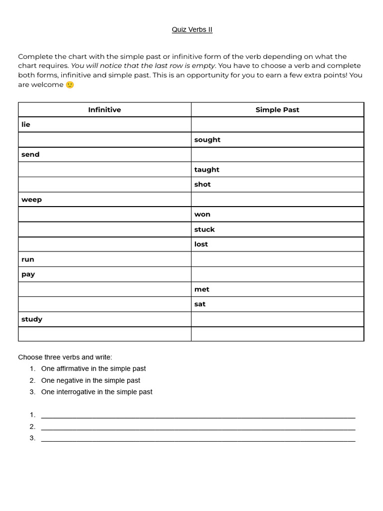 Quiz Verbs 1 | PDF