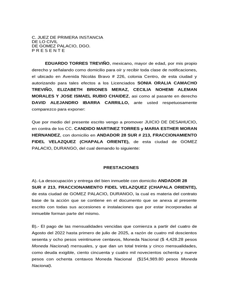 Demanda Lalito | PDF | Demanda judicial