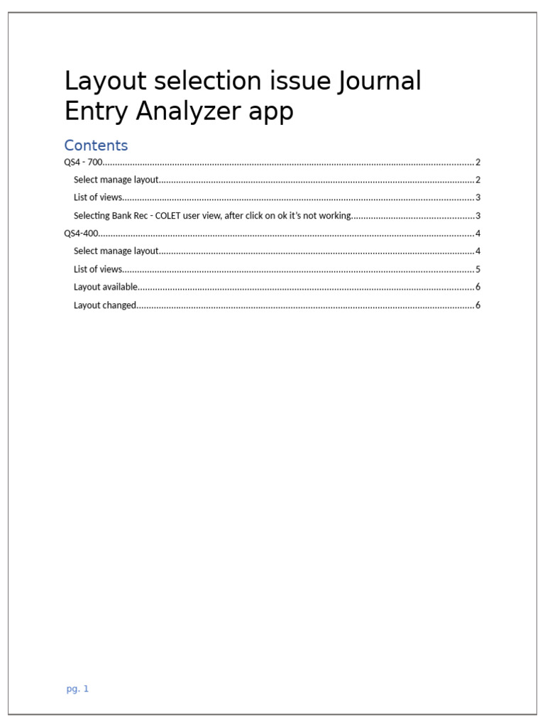 Layout Selection Issue Journal Entry Analyzer App | PDF