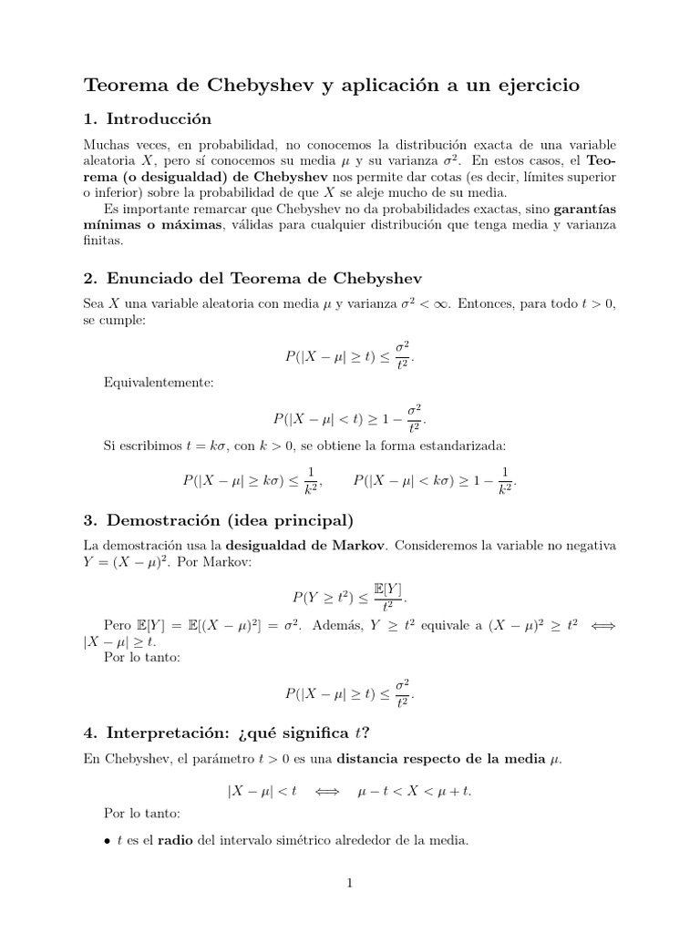 Teorema de Chebyshev en Probabilidad | PDF | Diferencia | Matemáticas