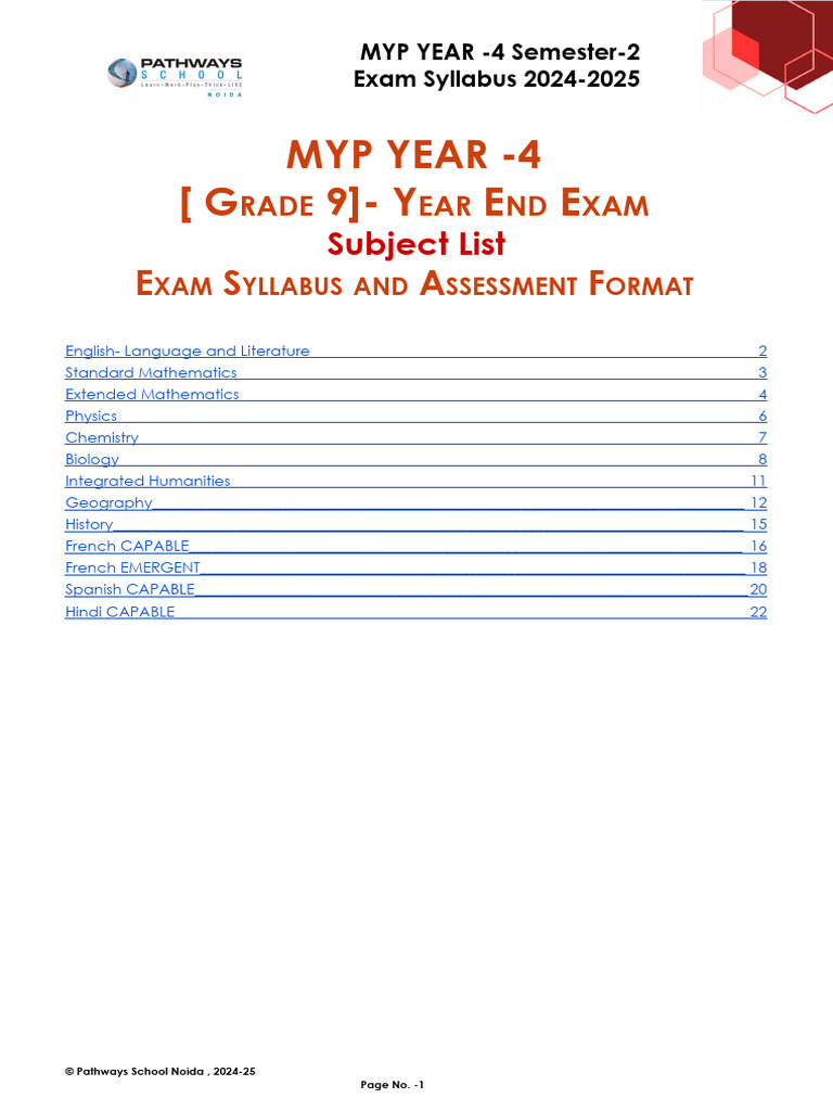 MYP YEAR - 4 - Year End Exam Syllabus-2024-25 | PDF | Cellular ...