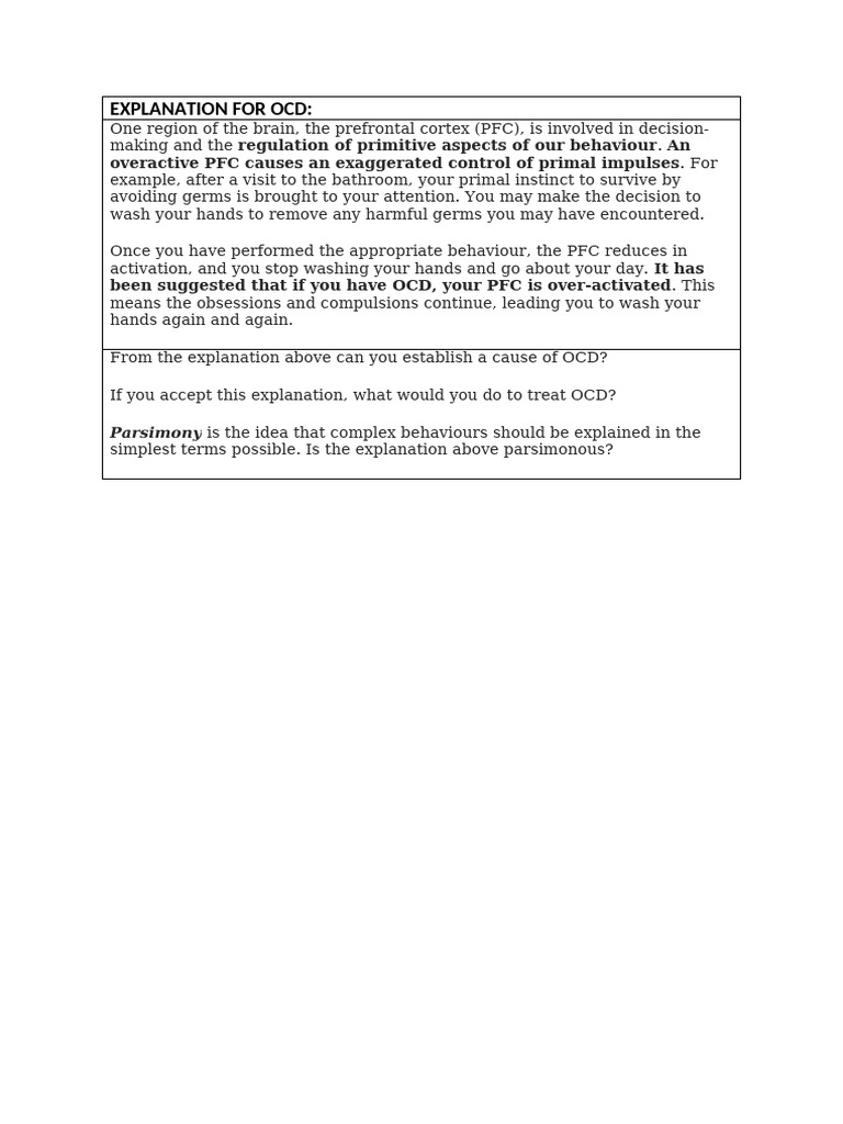 Explanation For Ocd | PDF