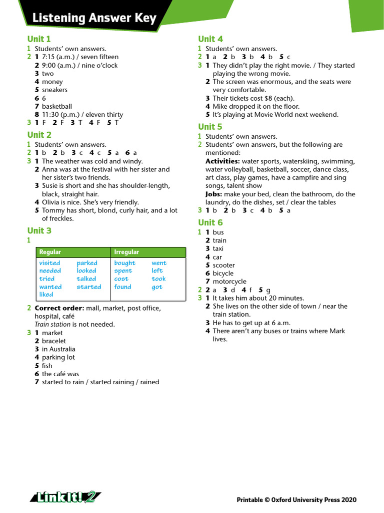 Link It! 2: Unit Exercises and Answers | PDF