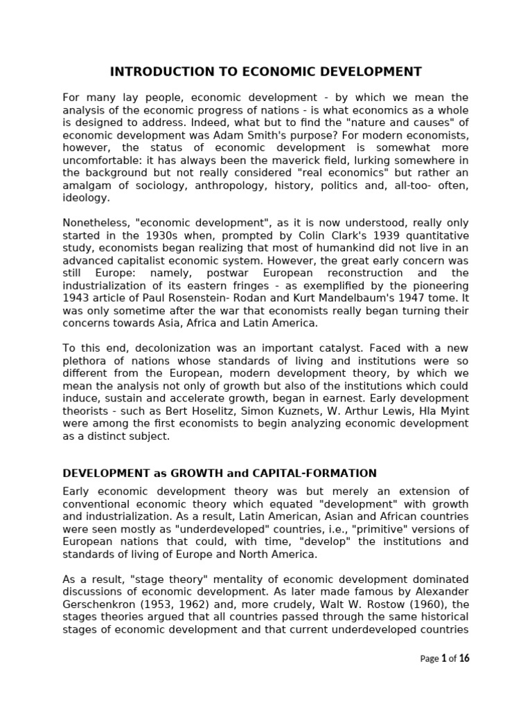 Introduction to Economic Development | PDF | Economic Growth | Economics