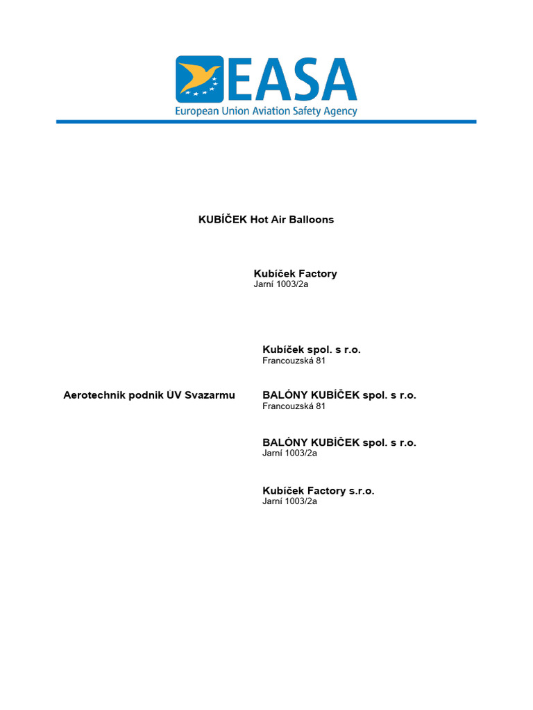 EASA Type Certificate for Kubíček Balloons | PDF | Aviation | Aeronautics