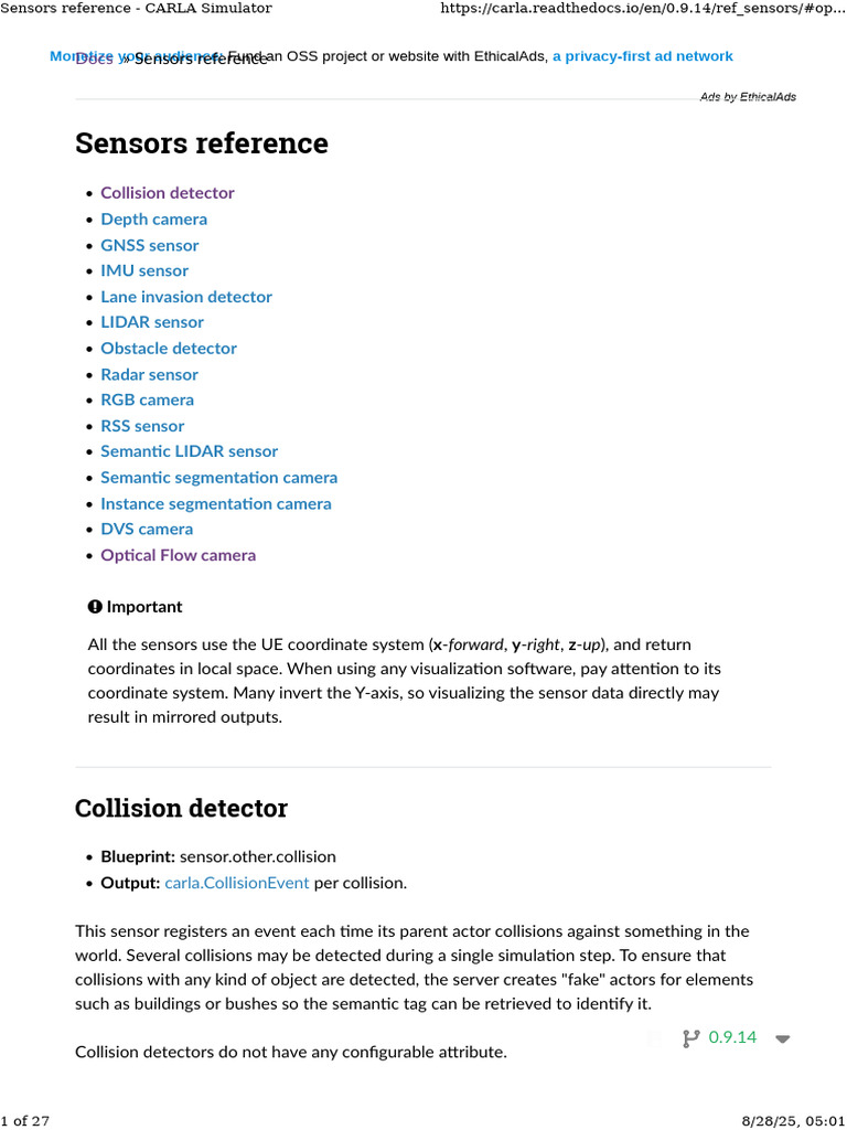 Sensors Reference - CARLA Simulator | PDF | Lidar | Gyroscope