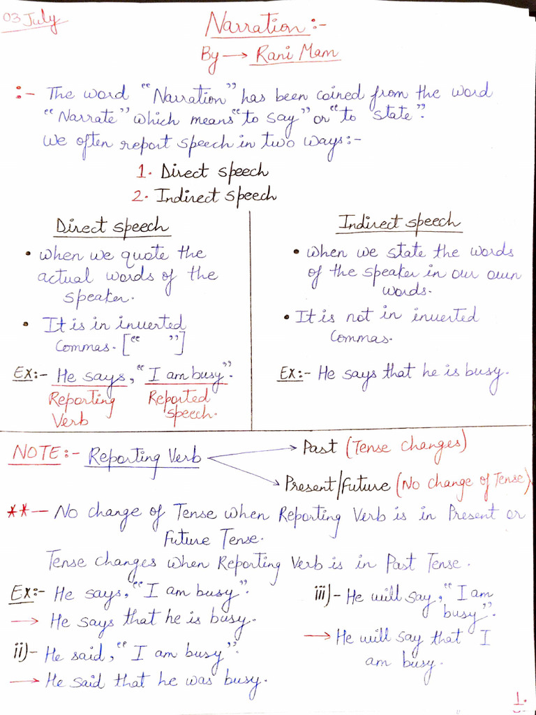 Narration Handwritten Notes | PDF