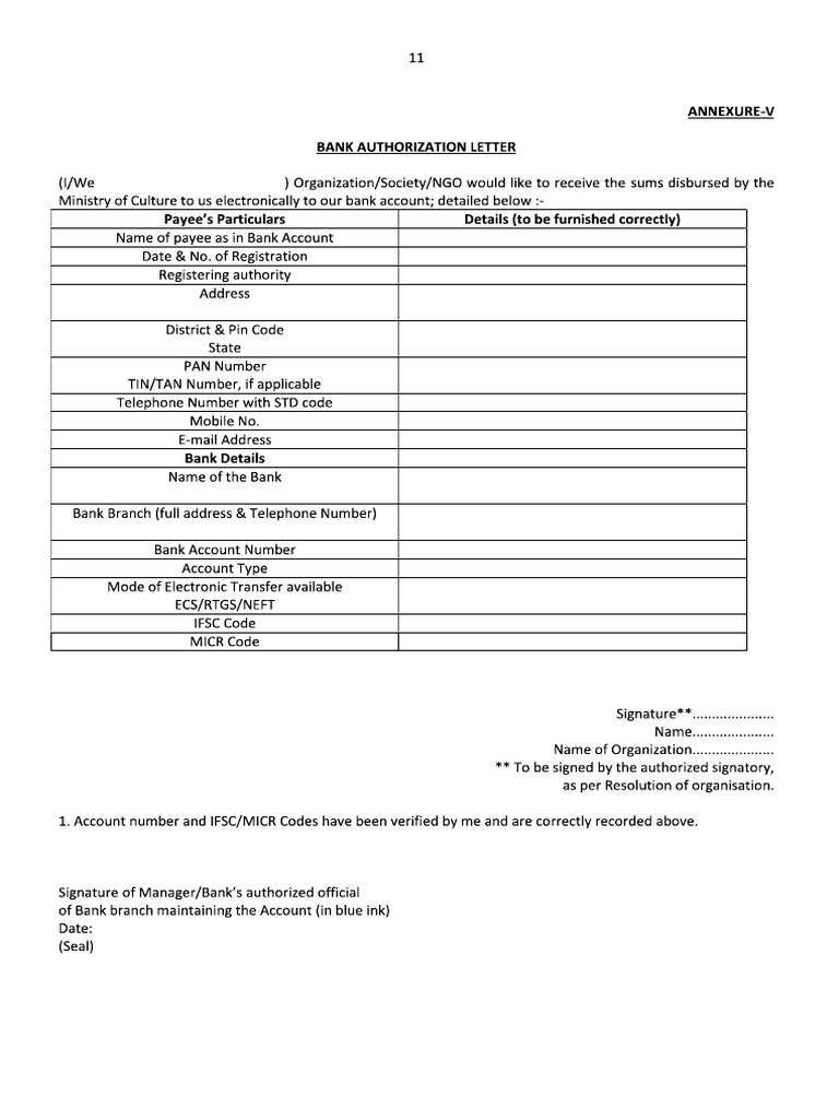 Bank Authorization Letter Grant 2024-25 | PDF