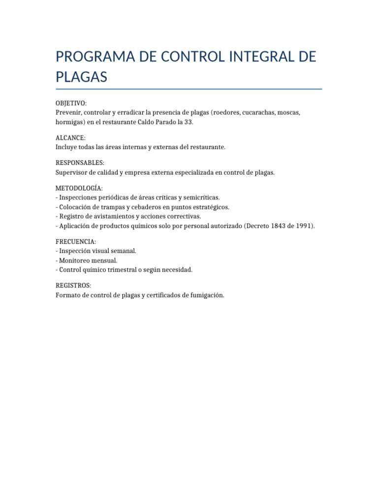 Programa Control Plagas | PDF