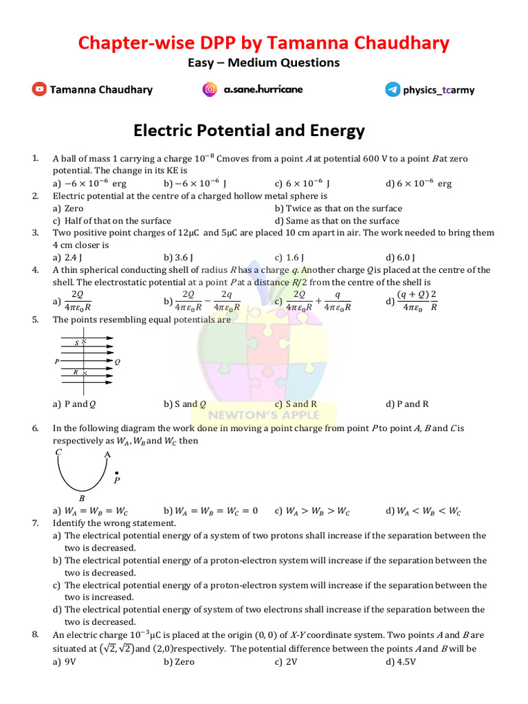 EM QBank - Electric V and Energy | PDF | Force | Potential Energy