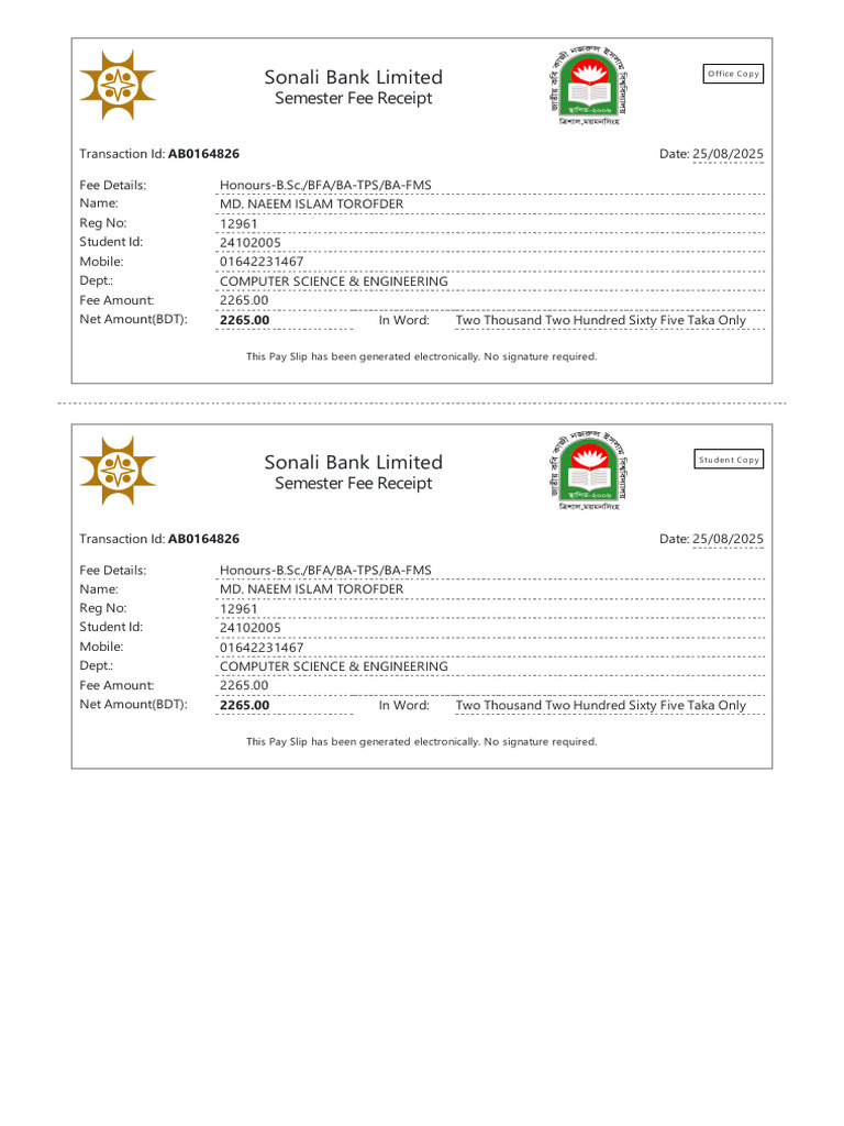 NAEEM Semester Payementslip | PDF