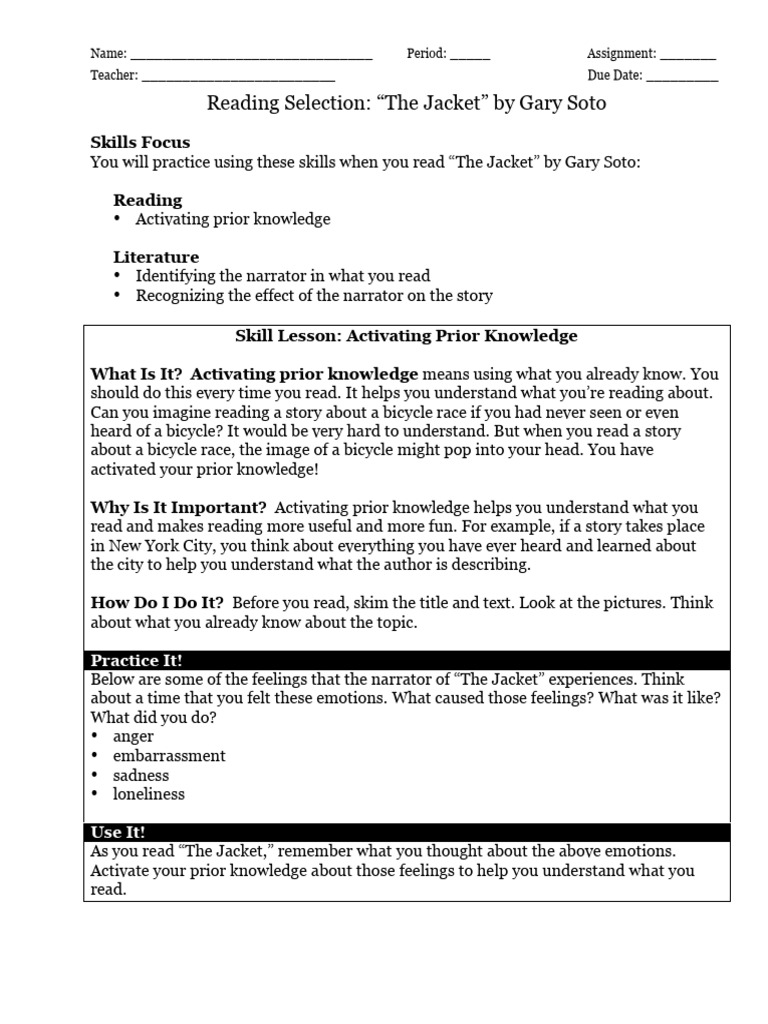 Understanding "The Jacket" by Gary Soto | PDF | Knowledge