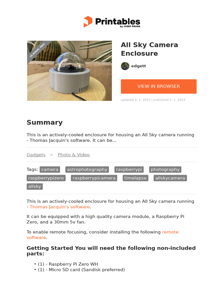 All Sky Camera Enclosure | PDF | Raspberry Pi