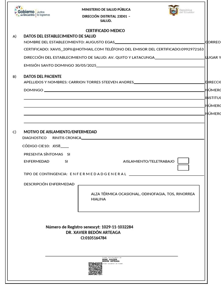 Alza Térmica y Rinitis Crónica CIE 10 | PDF