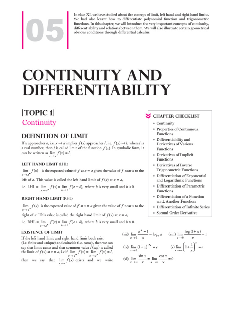 NCERTSTUDY Notes For Class 12-1. Maths-Continuity & Differentiability | PDF
