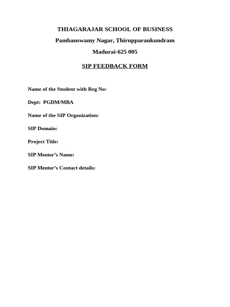 SIP Feedback Form - PGDM | PDF