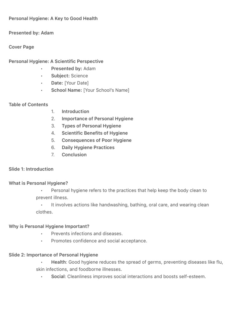 Personal Hygiene - A Key To Good Health | PDF | Hygiene | Hand Washing