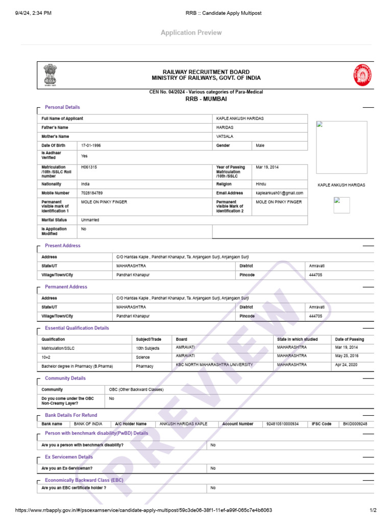 RRB - Candidate Apply Multipost | PDF