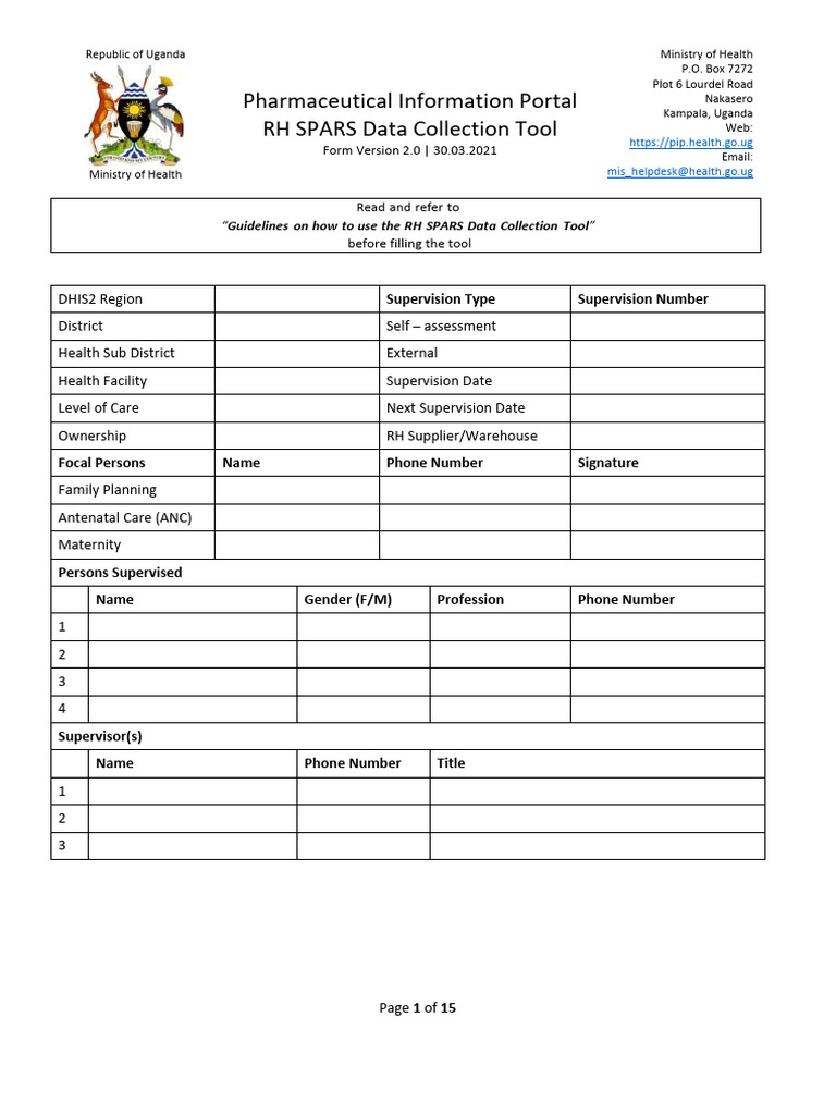 RH SPARS Data Collection Tool | PDF | Medicine | Health Care
