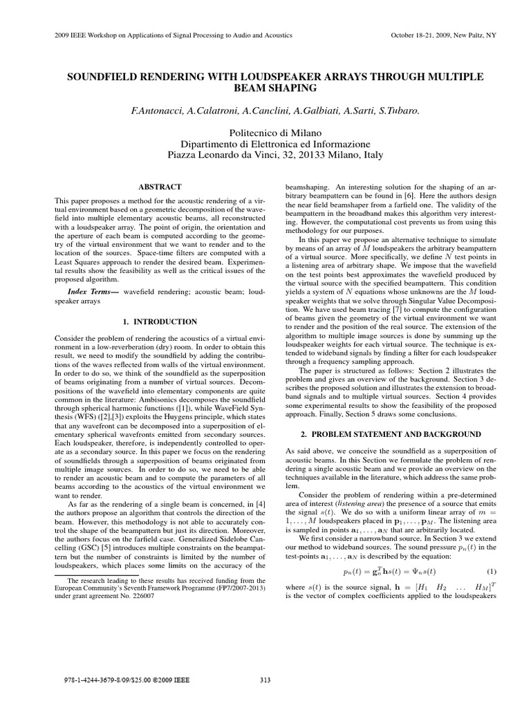 Soundfield Rendering With Loudspeaker Arrays Through Multiple Beam Shaping | PDF | Matrix ...