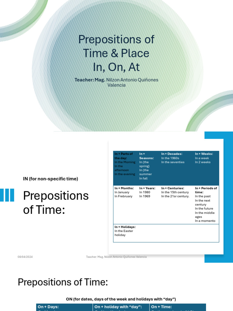 Grammar - Prepositions of Time & Place | PDF | Workweek And Weekend ...
