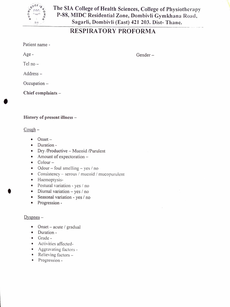 Respiratory Profoma | PDF | Heart | Pulse