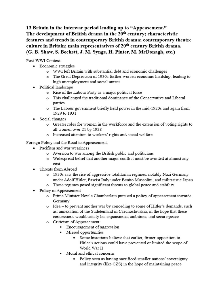 13) Britain in the Interwar Period Leading Up to “Appeasement.” the ...
