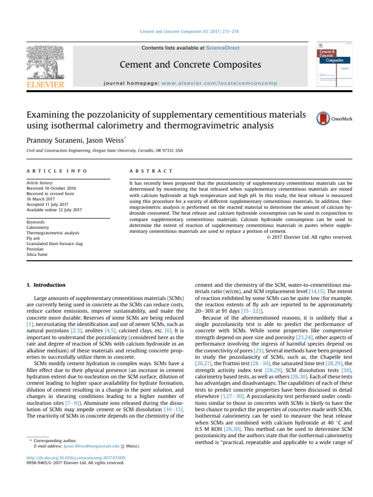 Prannoy SCM Reactivity Paper 1 | PDF | Cement | Concrete