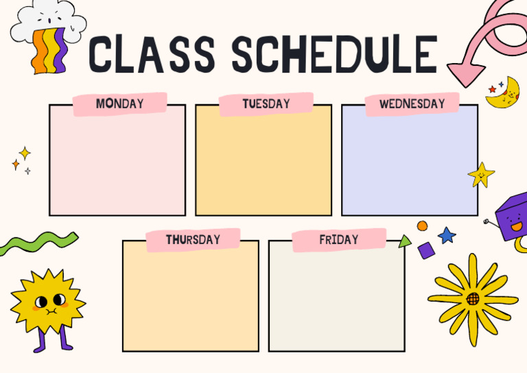 Yellow and Pink Colorful Illustrative Class Schedule | PDF