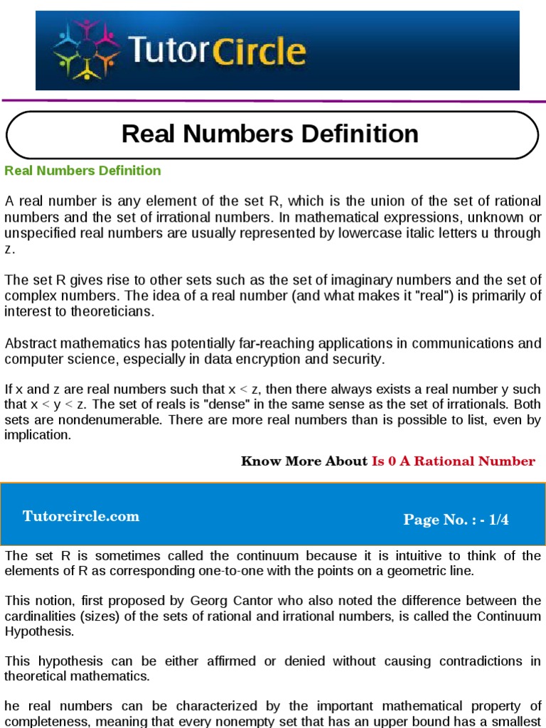 Real Numbers Definition | PDF | Numbers | Real Number