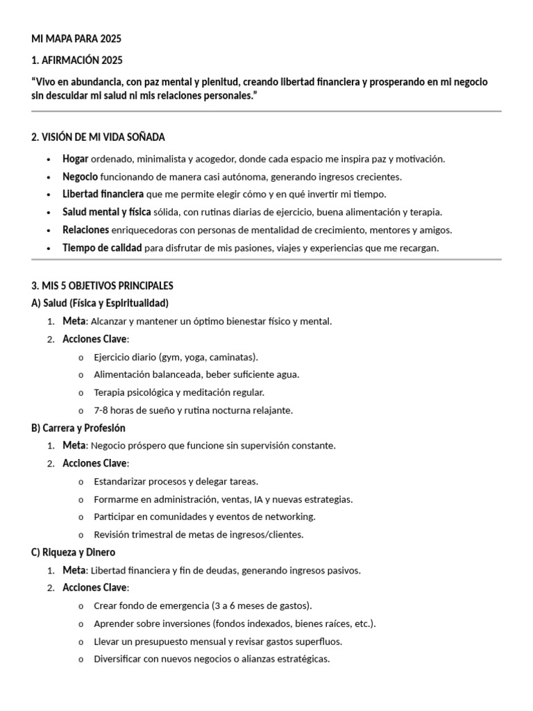 Mapa de Vida y Objetivos 2025 | PDF