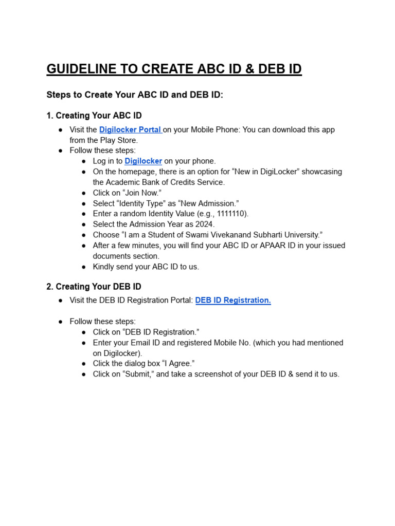 Guidelines To Create ABC & DEB ID | PDF