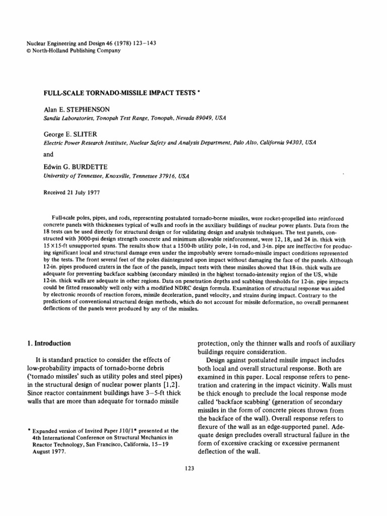 Tornado-Missile Impact Tests on Nuclear Structures | PDF | Mechanical ...