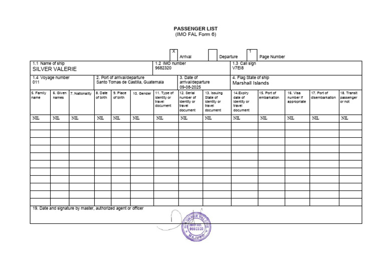 Passenger List (Imo Form 6) | PDF