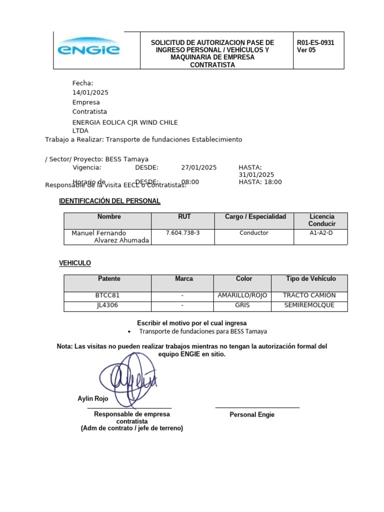 Solicitud de Ingreso #242 - Transporte de Fundaciones 13.01.2025 A 24. ...