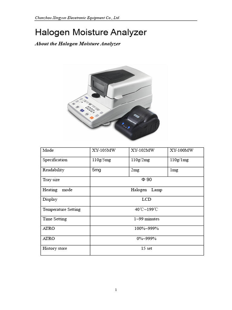 XY-WM Series Moisture-analyzer-Manual | PDF | Calibration | Heat