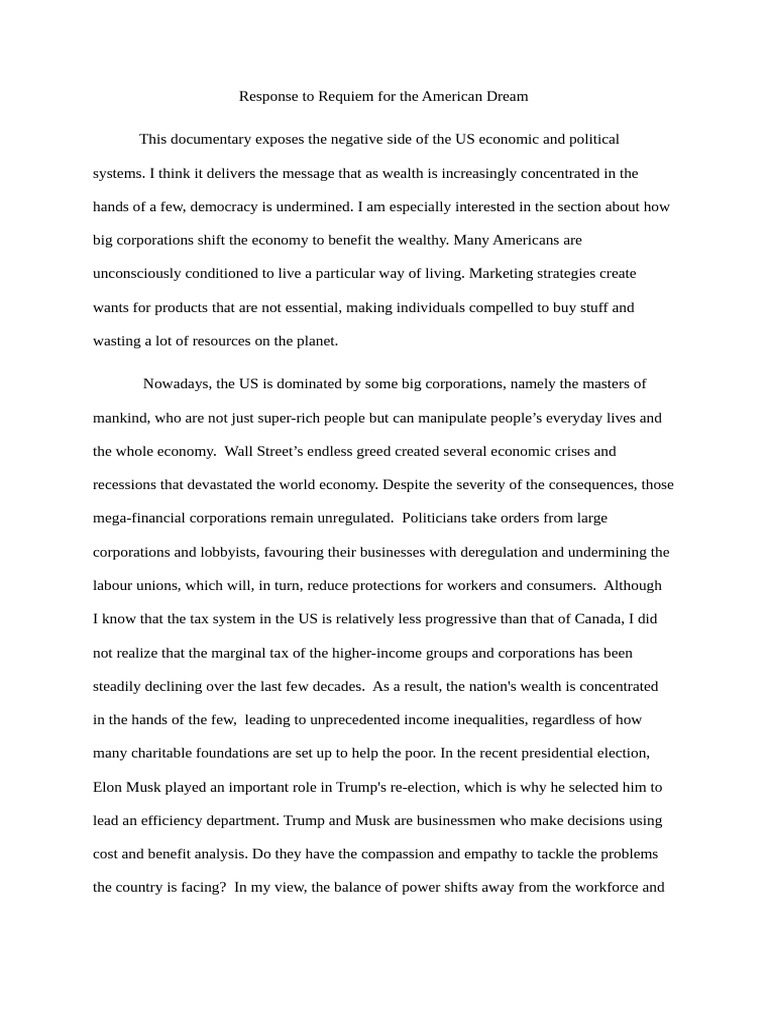 Requiem For The American Dream - Response | PDF