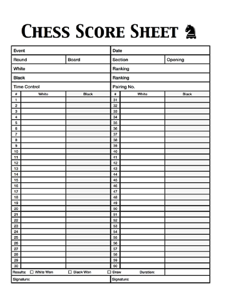 Chess Score Sheet | PDF