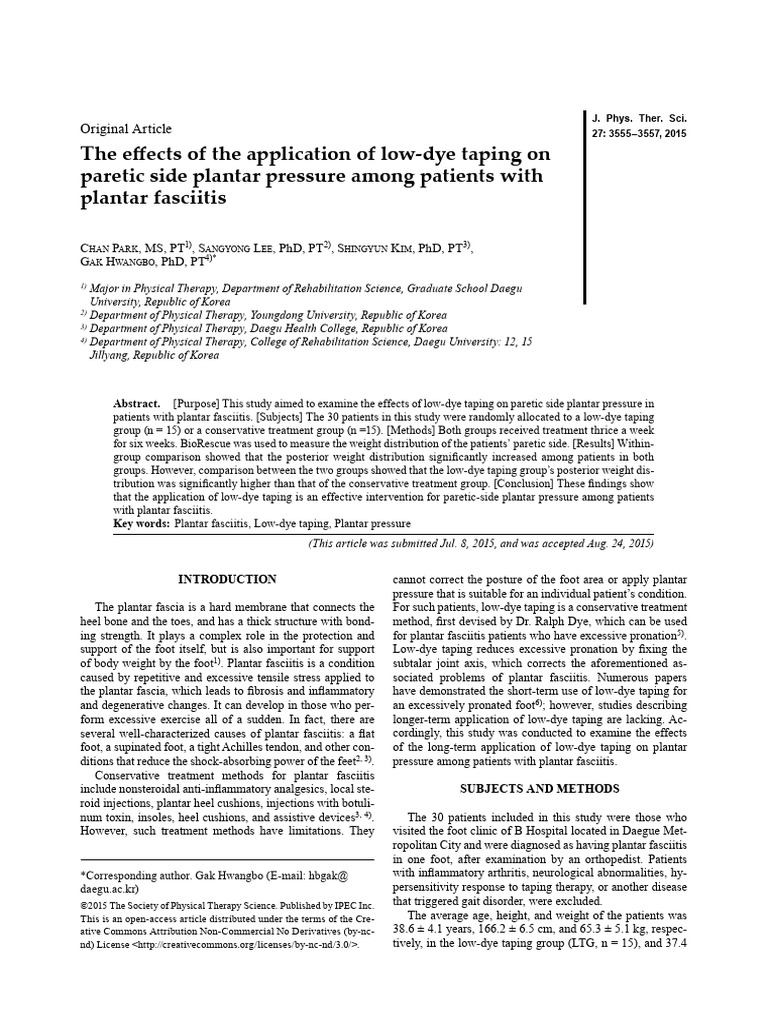 2015 - Park - The Effects of The Application of Low-Dye Taping On | PDF ...