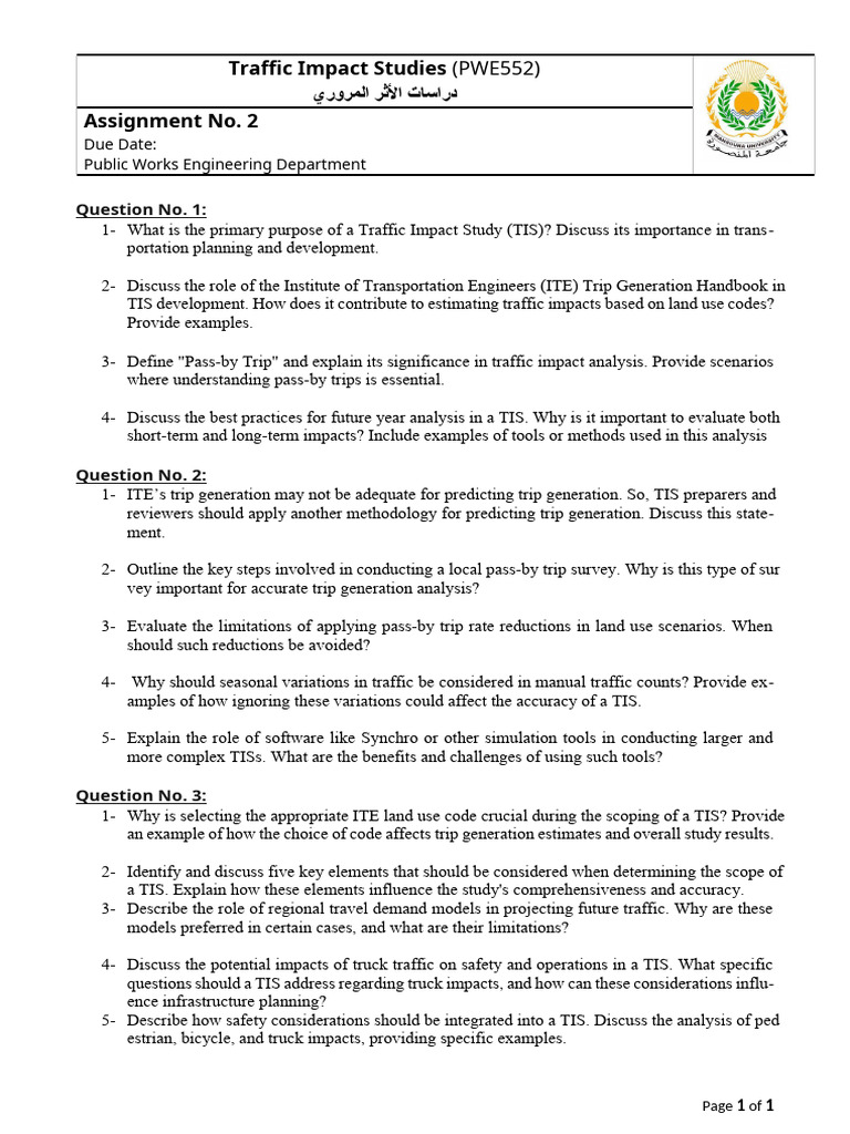 Assignment 02 Traffic Impact Studies Spring2025 | PDF | Methodology